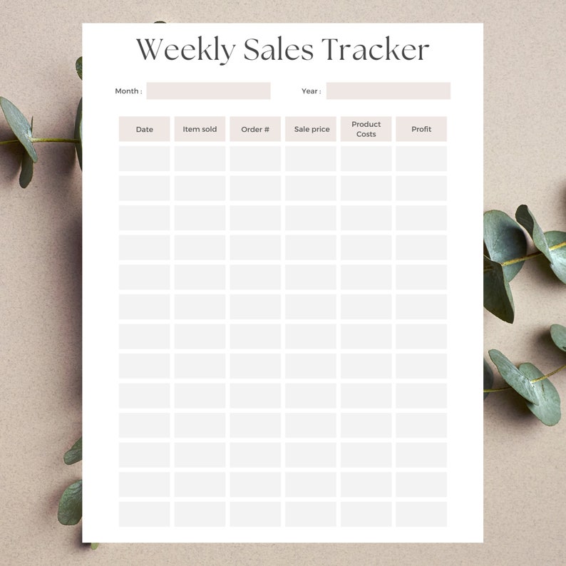 Weekly Sales Tracker Printable Digital Download | Small Business Owner ...