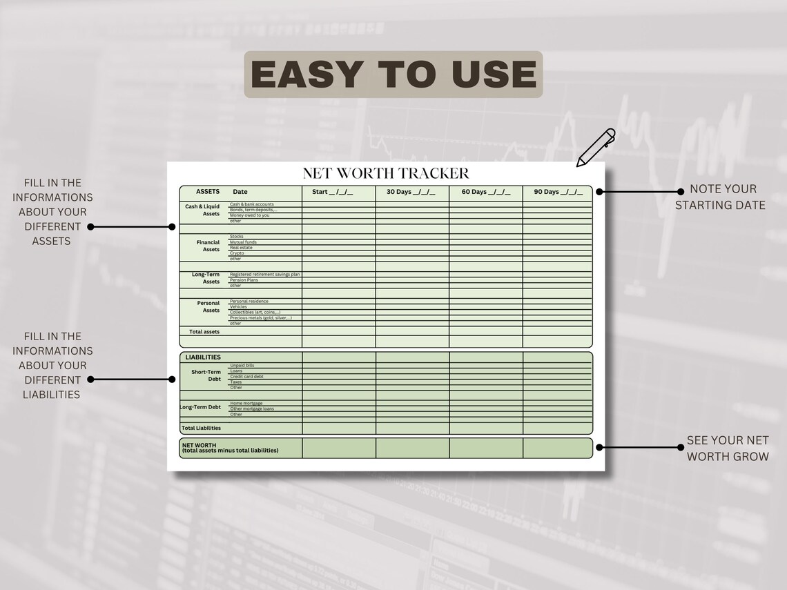 Printable Net Worth Tracker, Digital Planer, PDF Net Worth Tracker ...