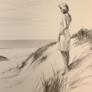 Original Art, Girl by the Sea, Pencil Sketch Study, by the Sea ...