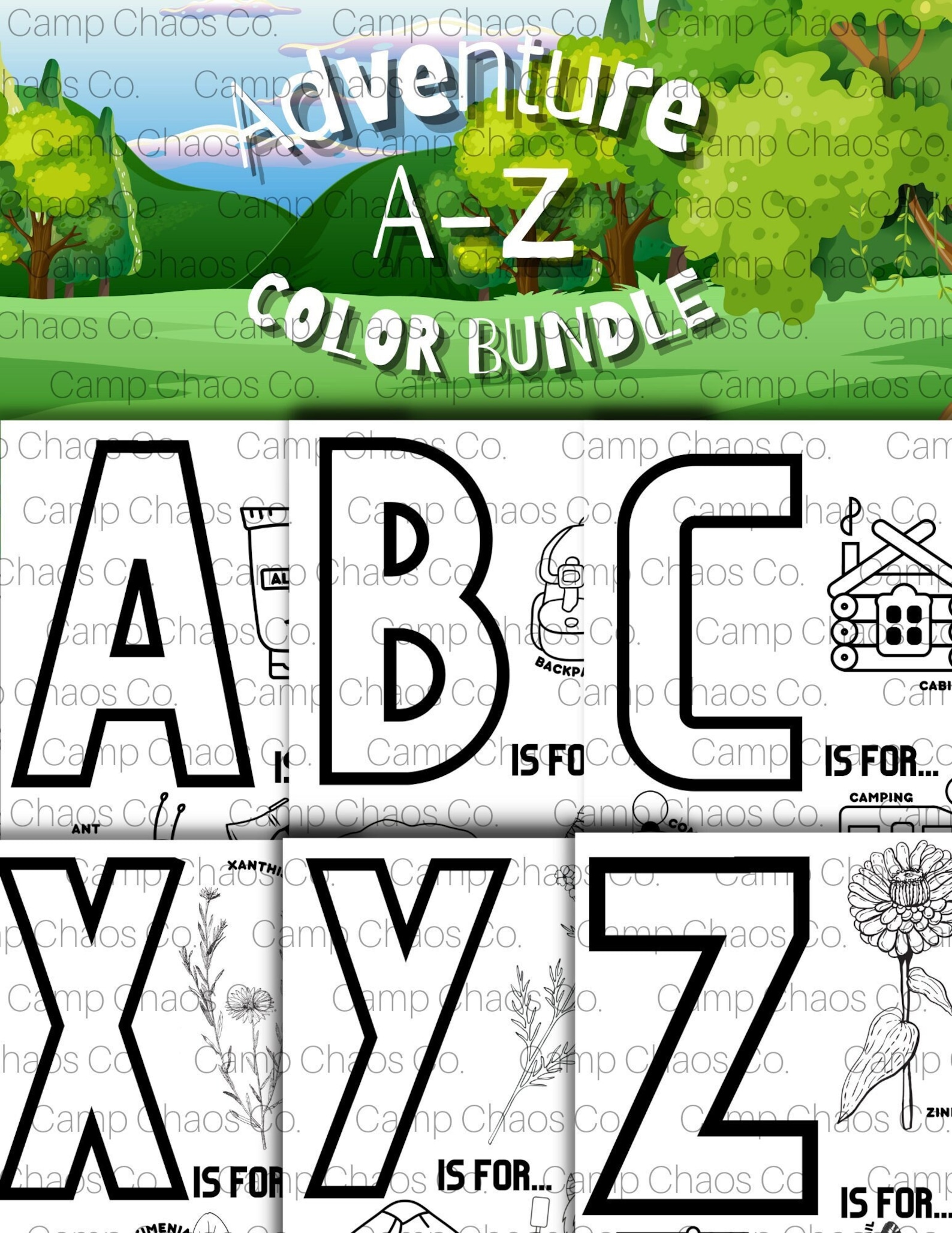 Printable Adventure A-Z Coloring Pages | Outdoor A-Z Coloring Bundle ...