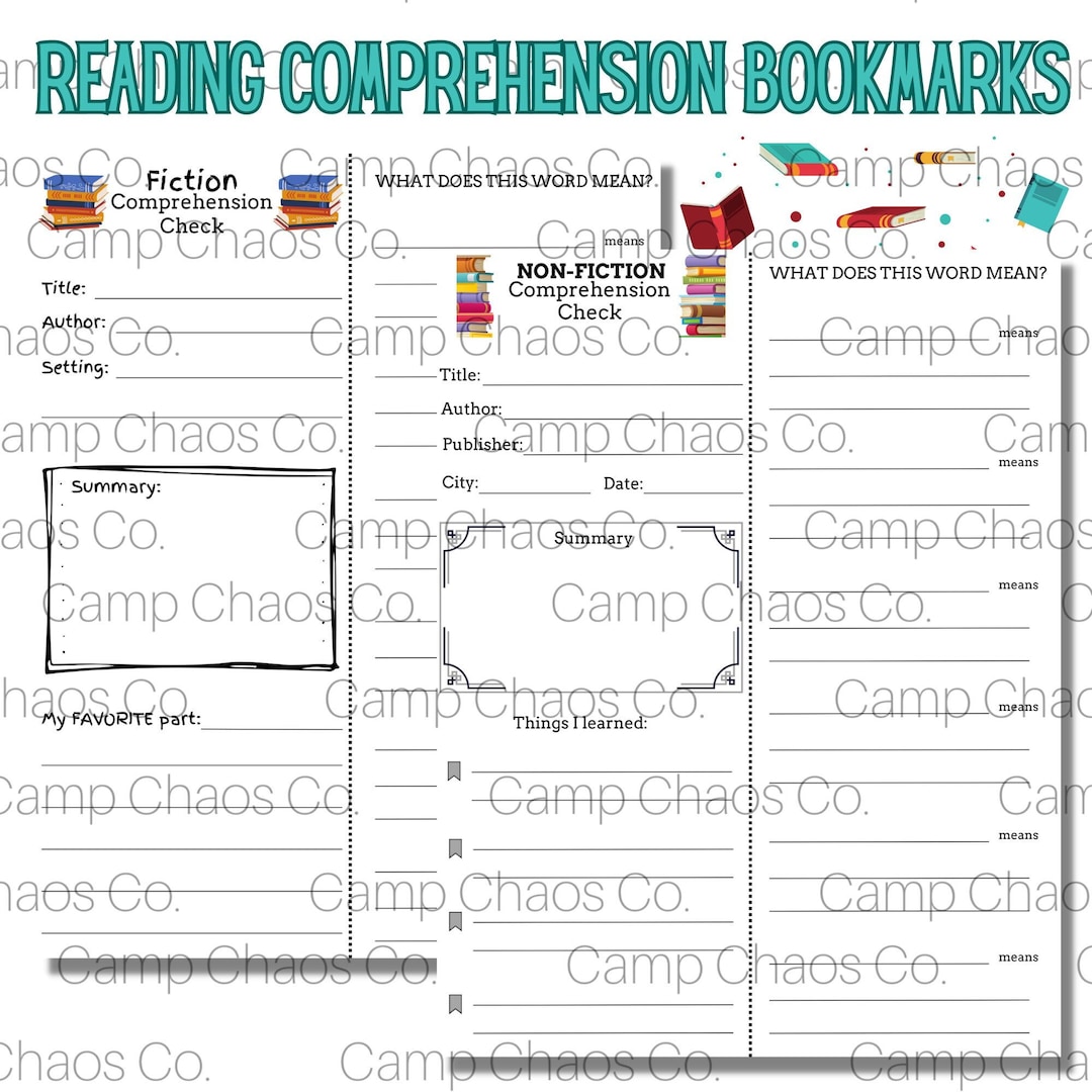 Printable Reading Comprehension Bookmarks | Fiction & Non-fiction ...