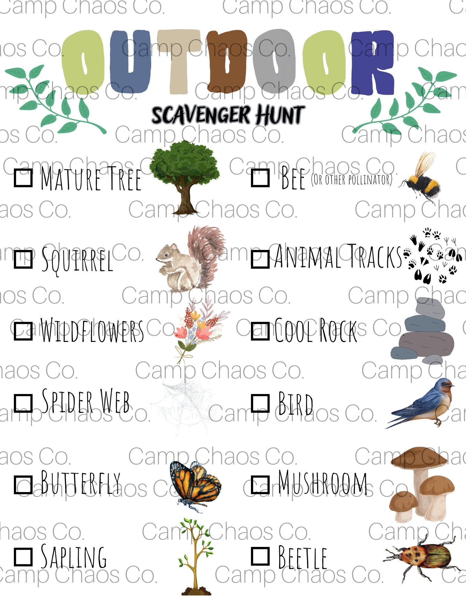 Printable Outdoor Scavenger Hunt | Printable Nature Scavenger Hunt ...