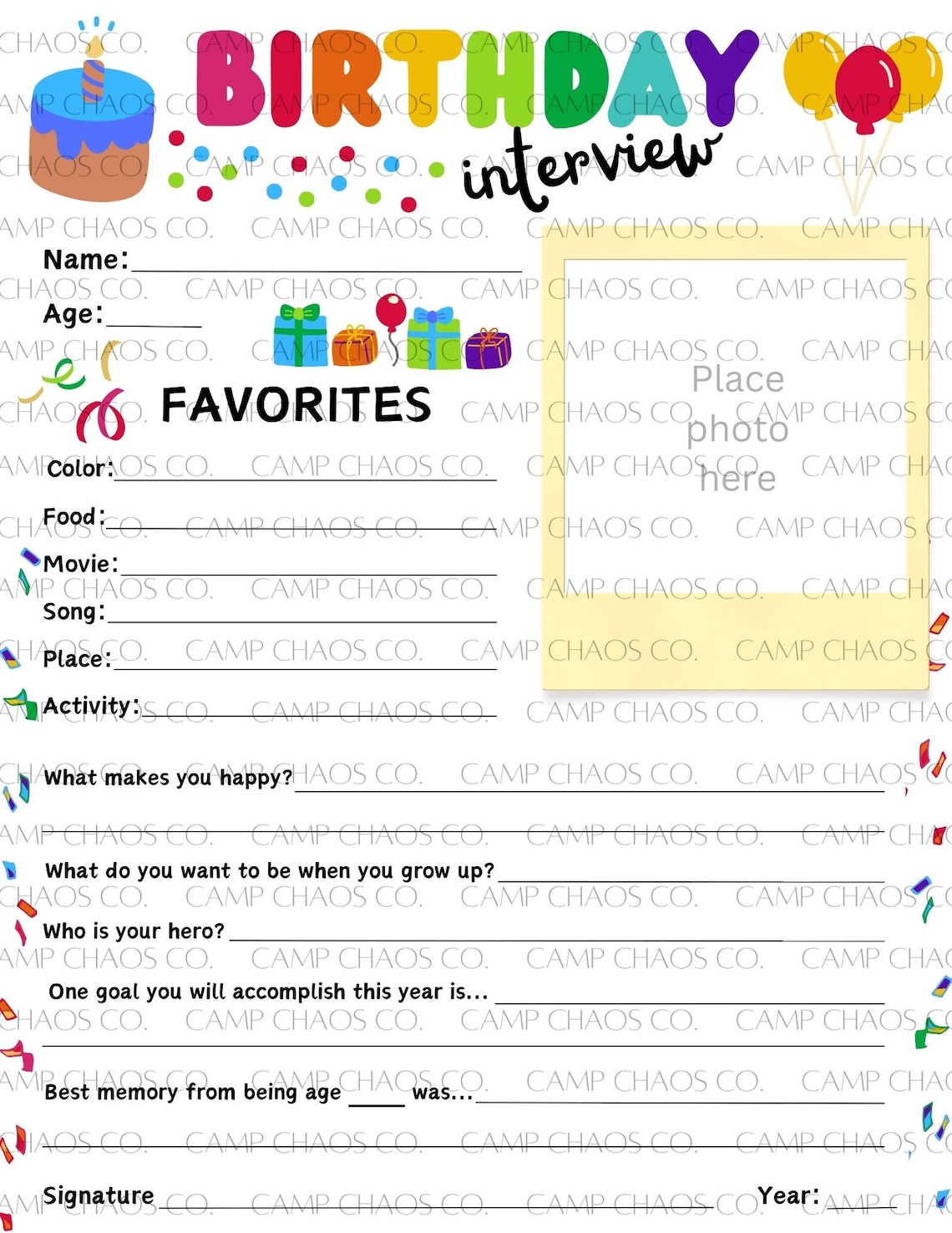Birthday Interview Printable | Kids Birthday Interview | Kids Birthday ...