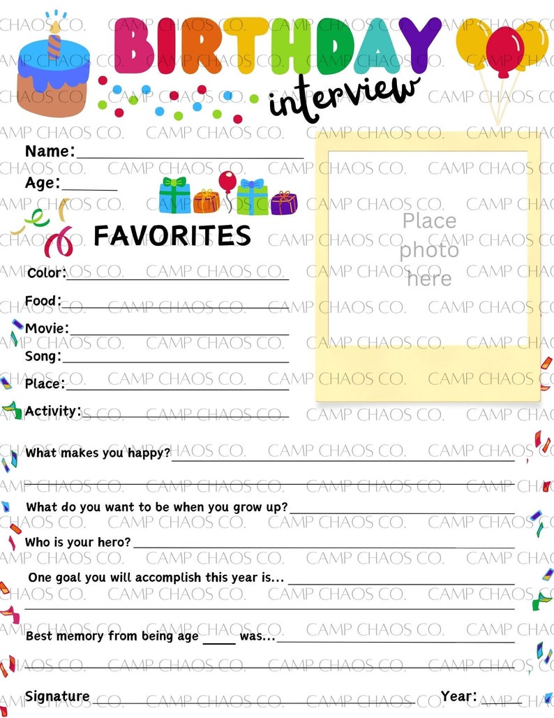 Birthday Interview Printable | Kids Birthday Interview | Kids Birthday ...