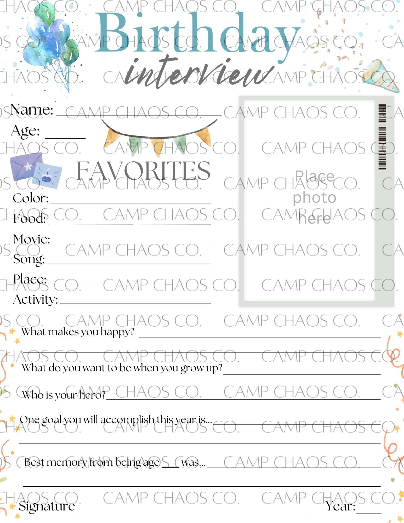 Printable Birthday Interview for Him | Printable Birthday Questionnaire ...
