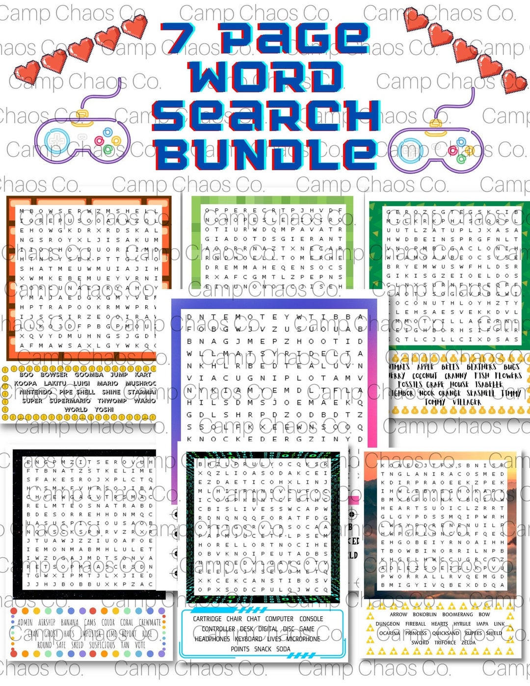 Printable Word Search Bundle Video Game Word Search Bundle Printable ...