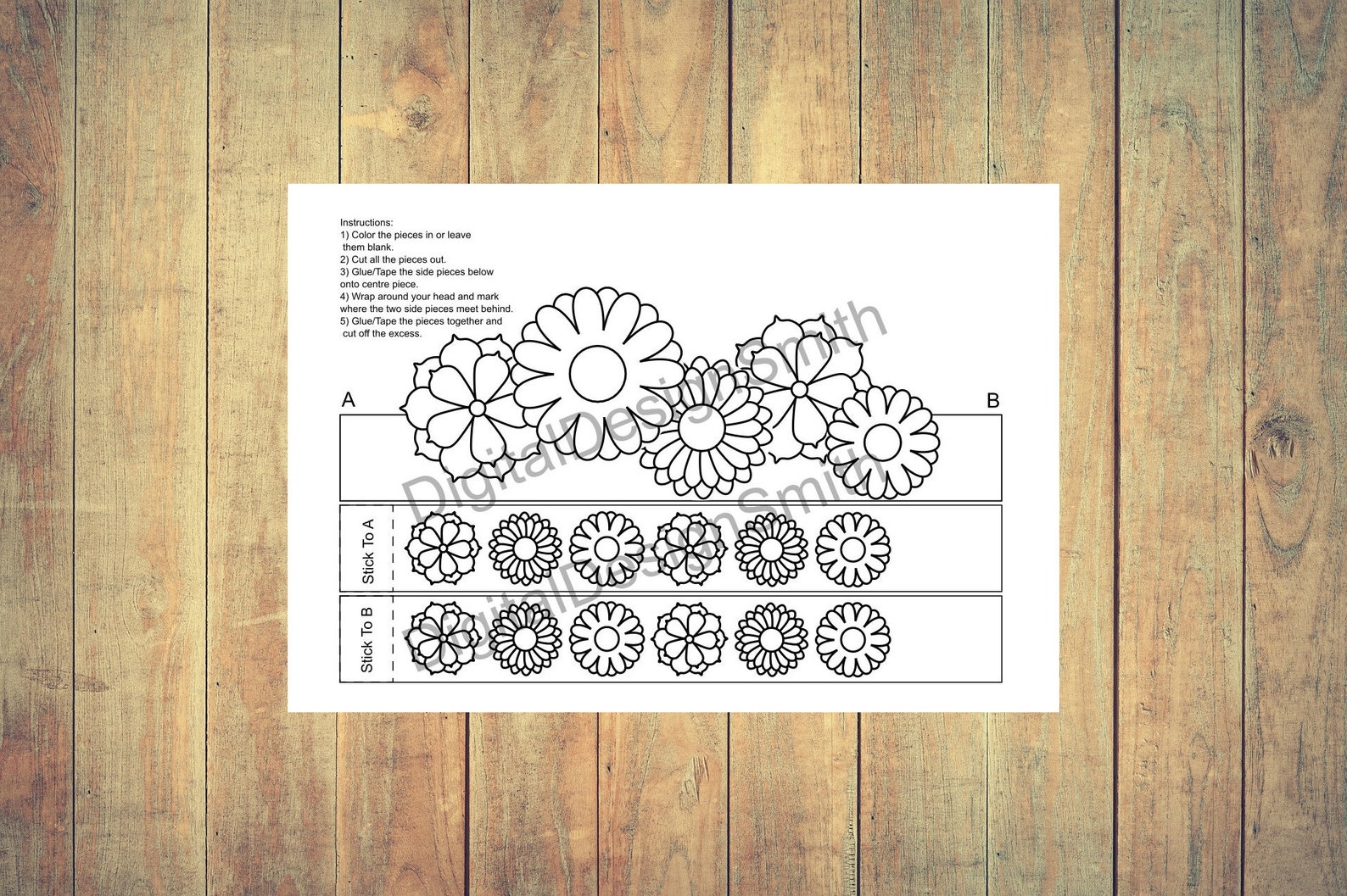 Flower Paper Crown Template Paper Crown Headband Printable Kids Craft ...