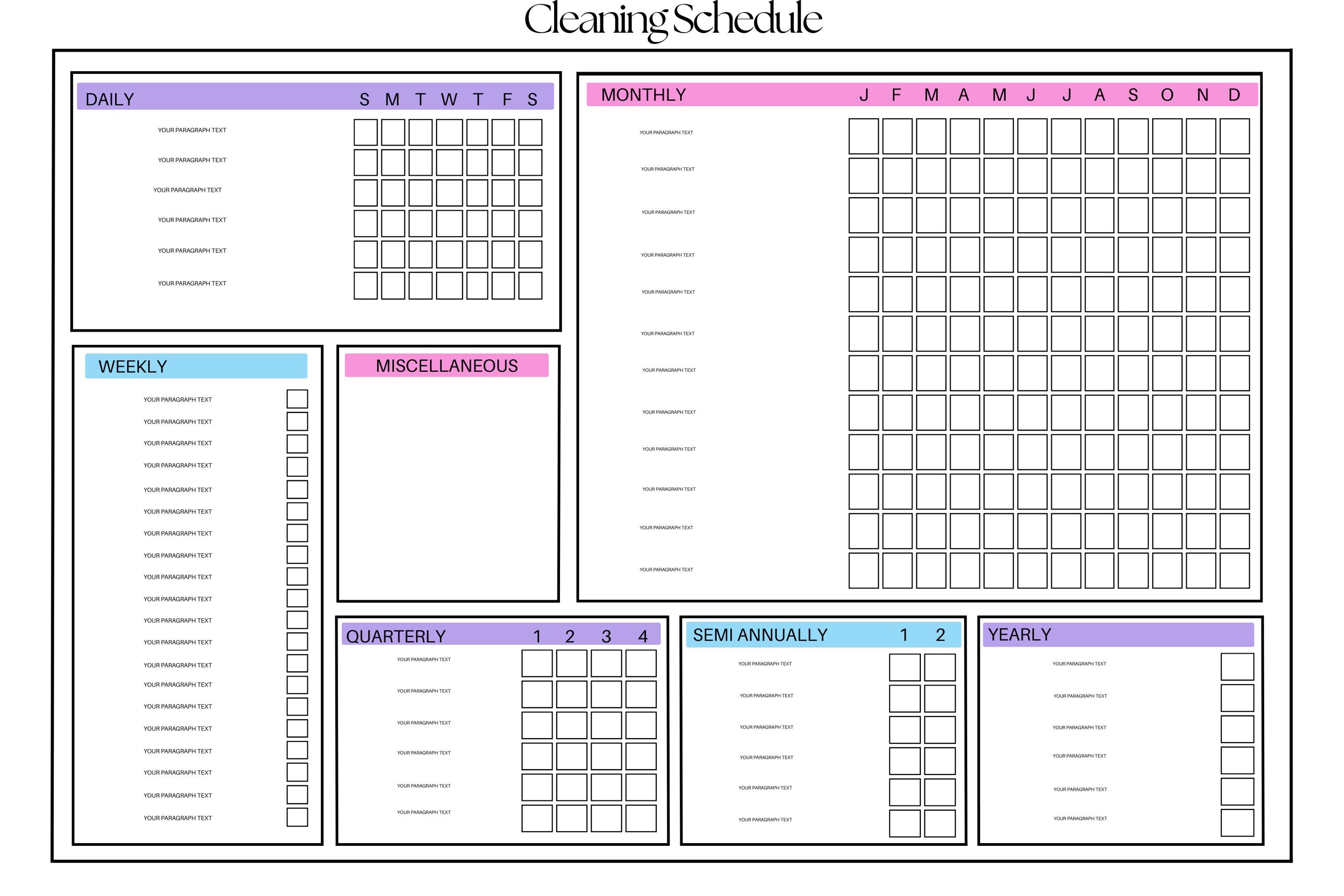 Blocked Cleaning Schedule - TEMPLATE - Etsy