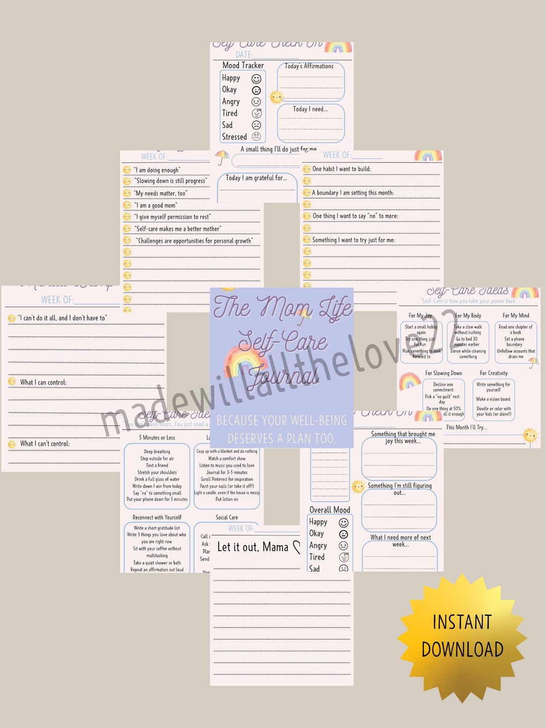 The Mom Life Self-care Journal Rainbow Theme | Printable Self-care ...