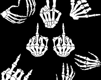 Skeleton Hands Bundle Halloween SVG PNG EPS Skeleton Peace Sign, Middle ...