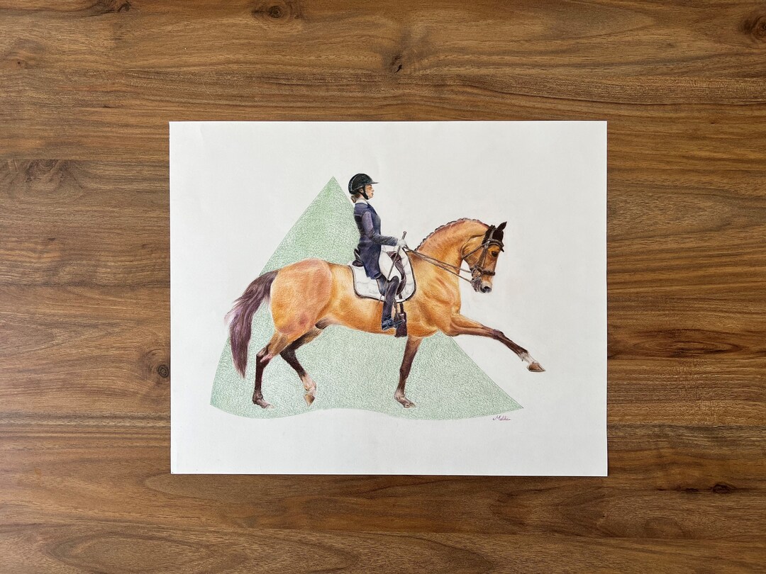 Equestrian Original Colored Pencil Drawing, Handmade Dressage Horse ...