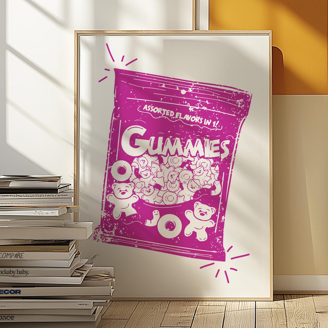 Gummy Bear Bag Cute Pop Art Print | Snack Kitchen Decor Candy | Digital ...