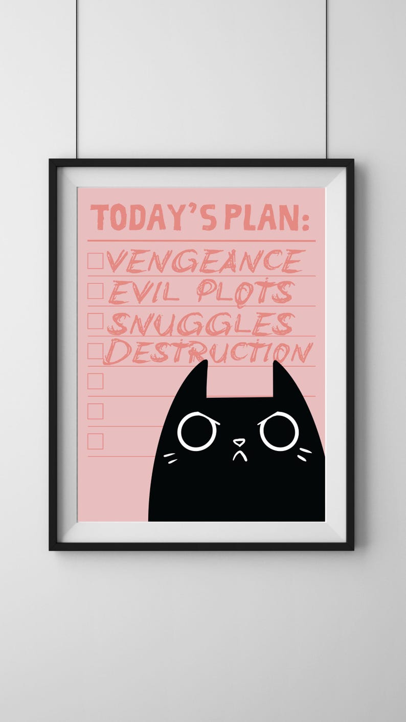 Funny Angry Cartoon Cat Meme Poster Wall Art Digital Download Cat Lover ...