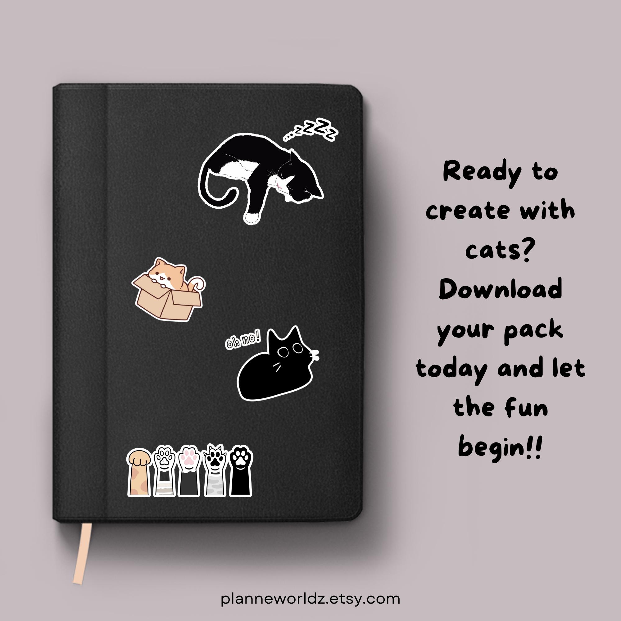 Digital Cat Sticker Pack PNG - Cute Downloadable Cat Stickers for ...