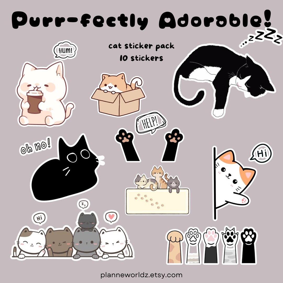 Digital Cat Sticker Pack PNG - Cute Downloadable Cat Stickers for ...
