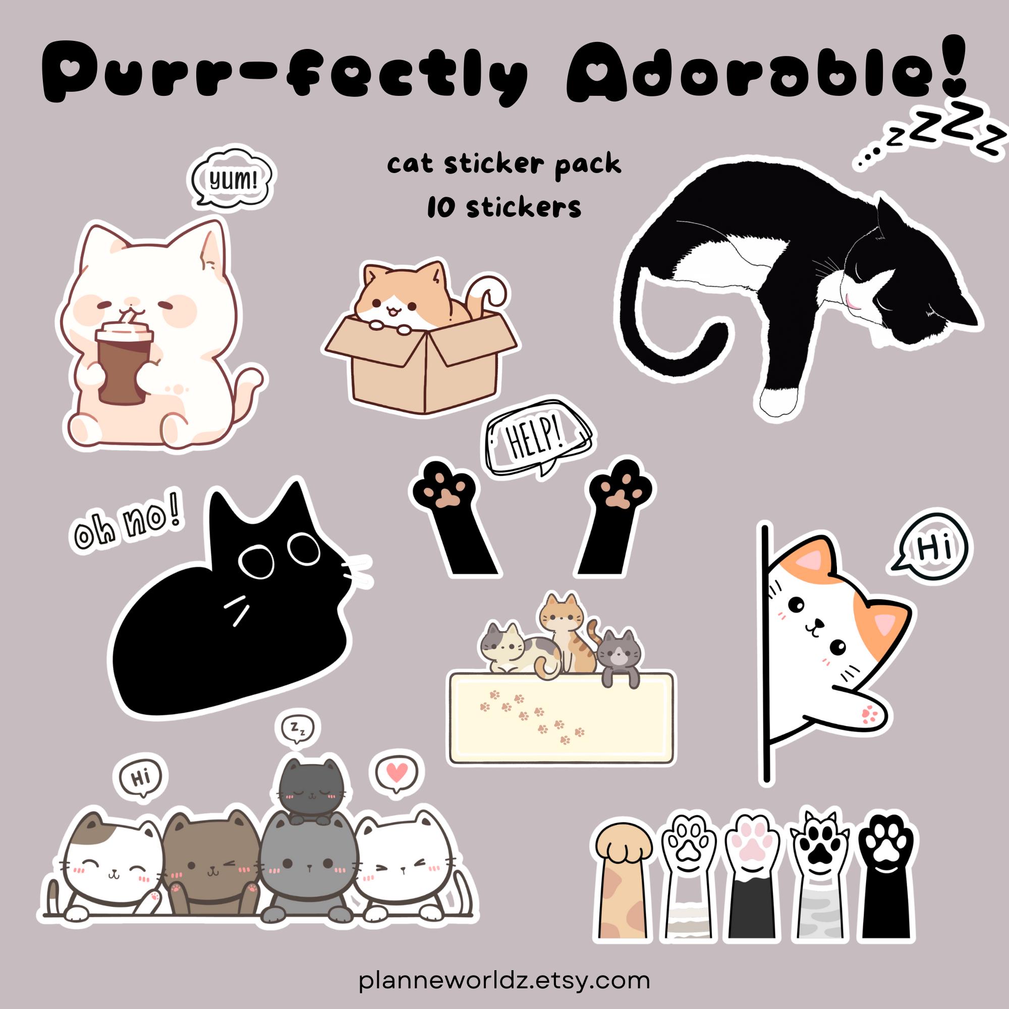 Digital Cat Sticker Pack PNG - Cute Downloadable Cat Stickers for ...