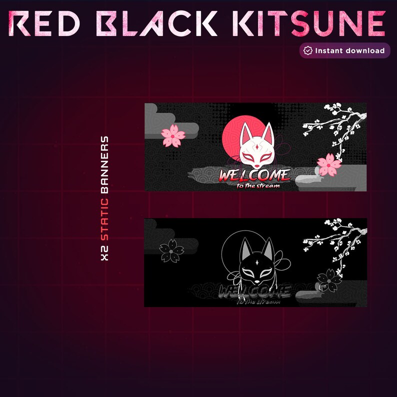 Animated Red and Black Kitsune Overlay White Kitsune Cute - Etsy