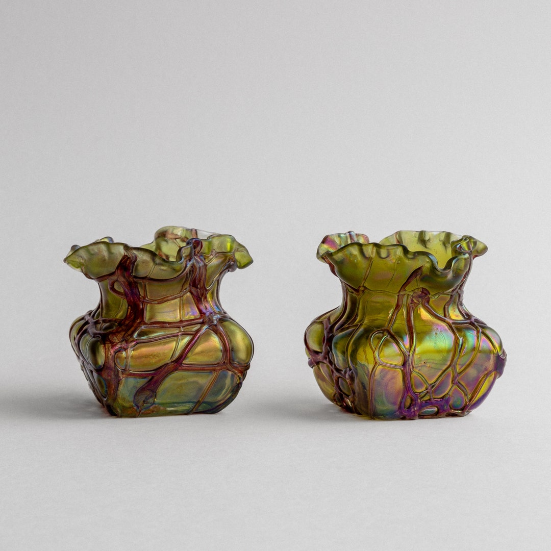 Rare Antique Art Nouveau / Jugendstil Iridescent 'threaded' Glass Vases ...