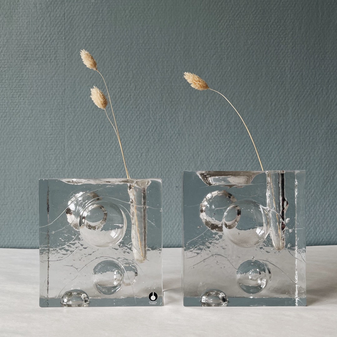Vintage Pukeberg ”solifleur” Ice Glass Sculpture Vases | Scandinavian ...