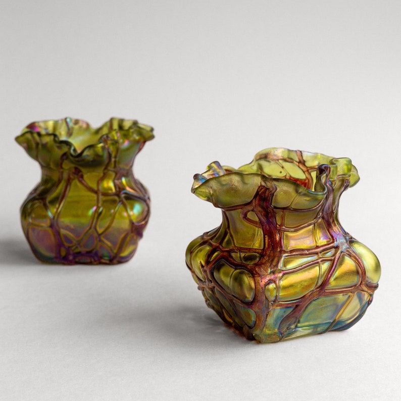 Rare Antique Art Nouveau / Jugendstil Iridescent 'threaded' Glass Vases ...