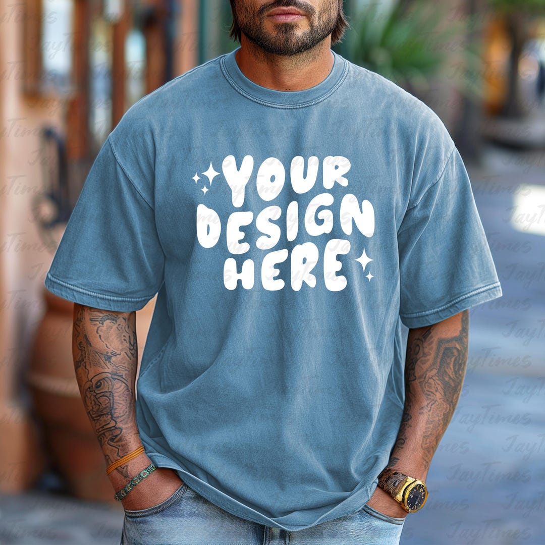 Comfort Colors 1717 Man Model Mockup Washed Denim Color Comfor Colors ...