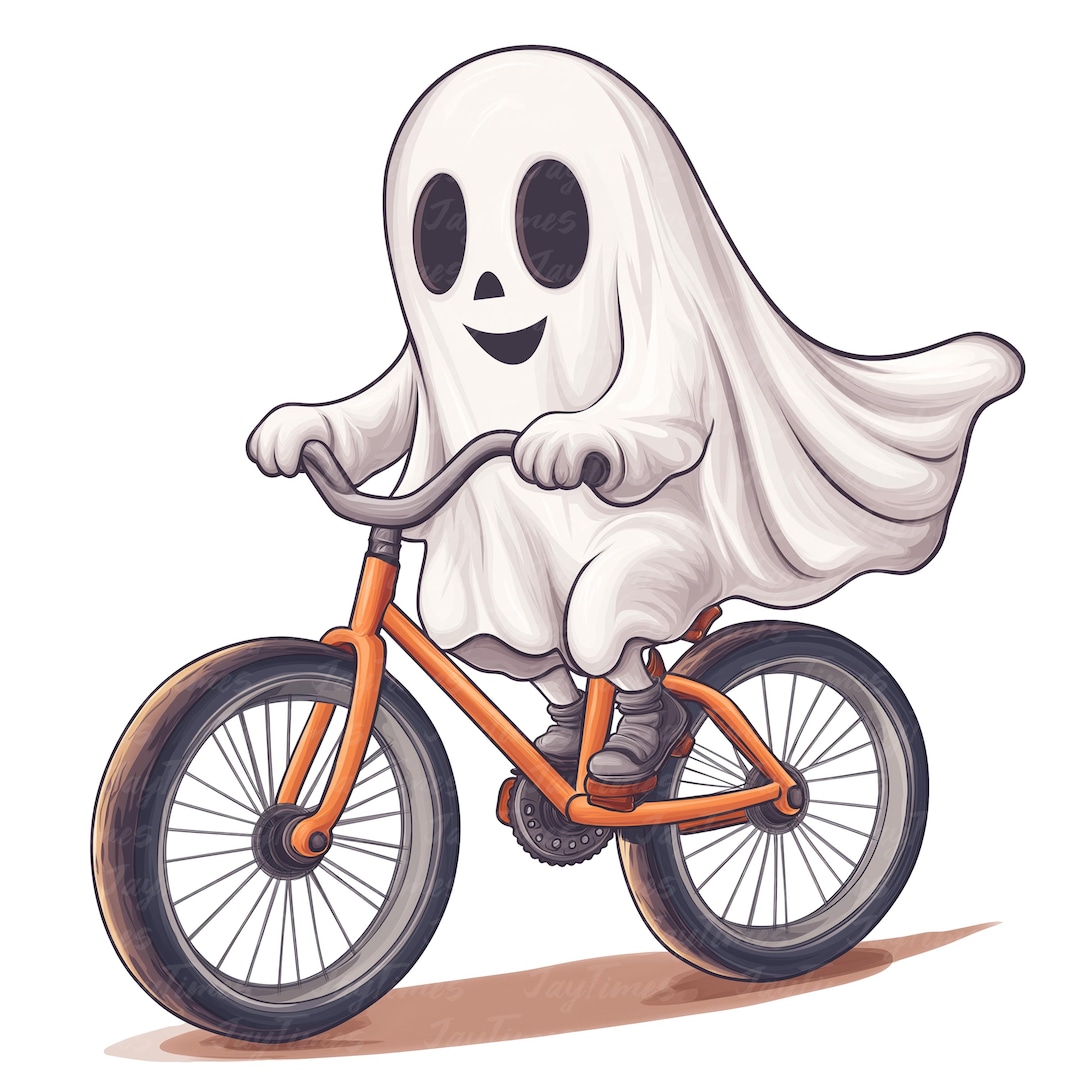 Cute Halloween Ghost Riding a Bike PNG, Halloween Sublimation Design ...