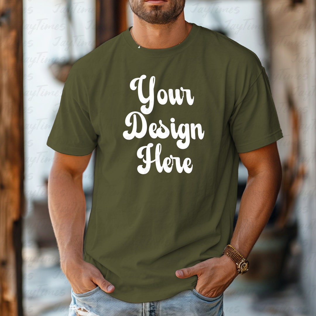 Hemp Comfort Colors 1717 Mockup, Hemp Color Mockup Men, Man Model C1717 ...