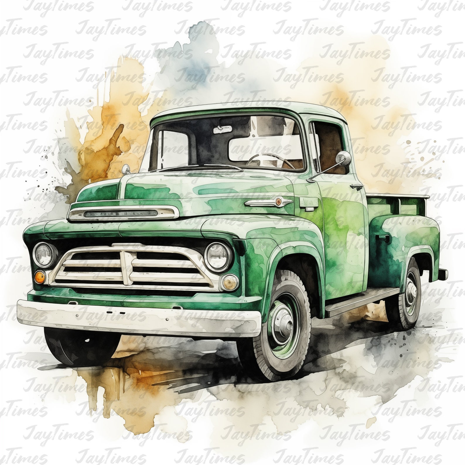 12 Vintage Truck JPG, Old Blue Truck Digital Download, Watercolor Truck ...