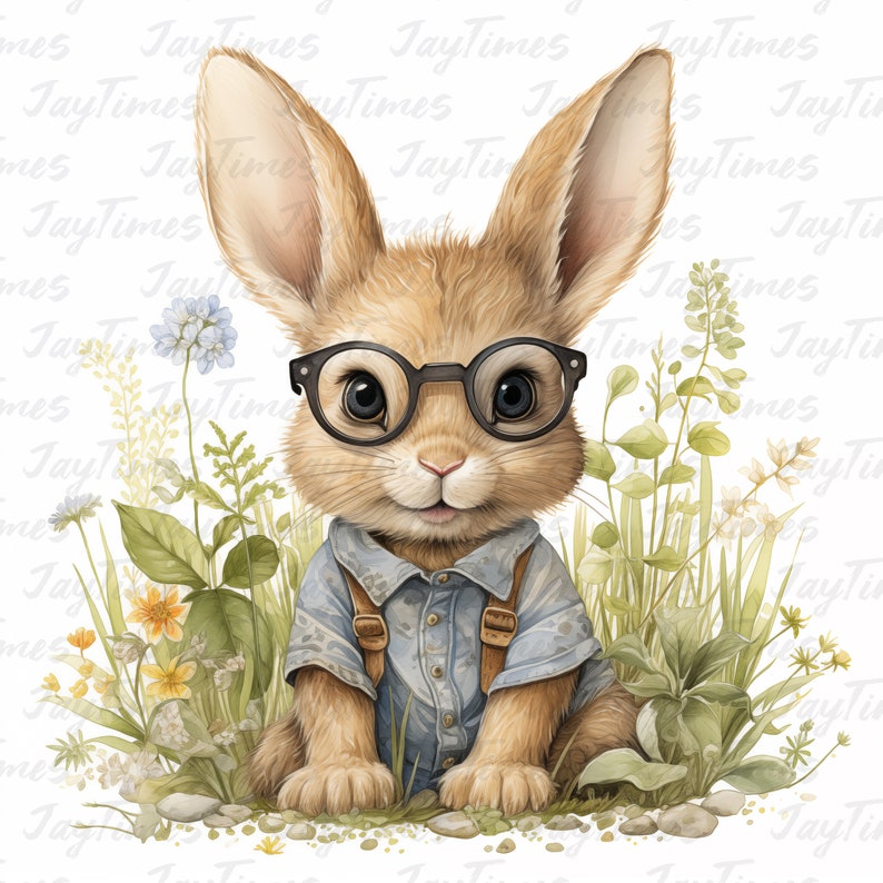 6 Cute Bunny in the Grass JPG Clipat, Eastern Bunny Clipart, Digital ...