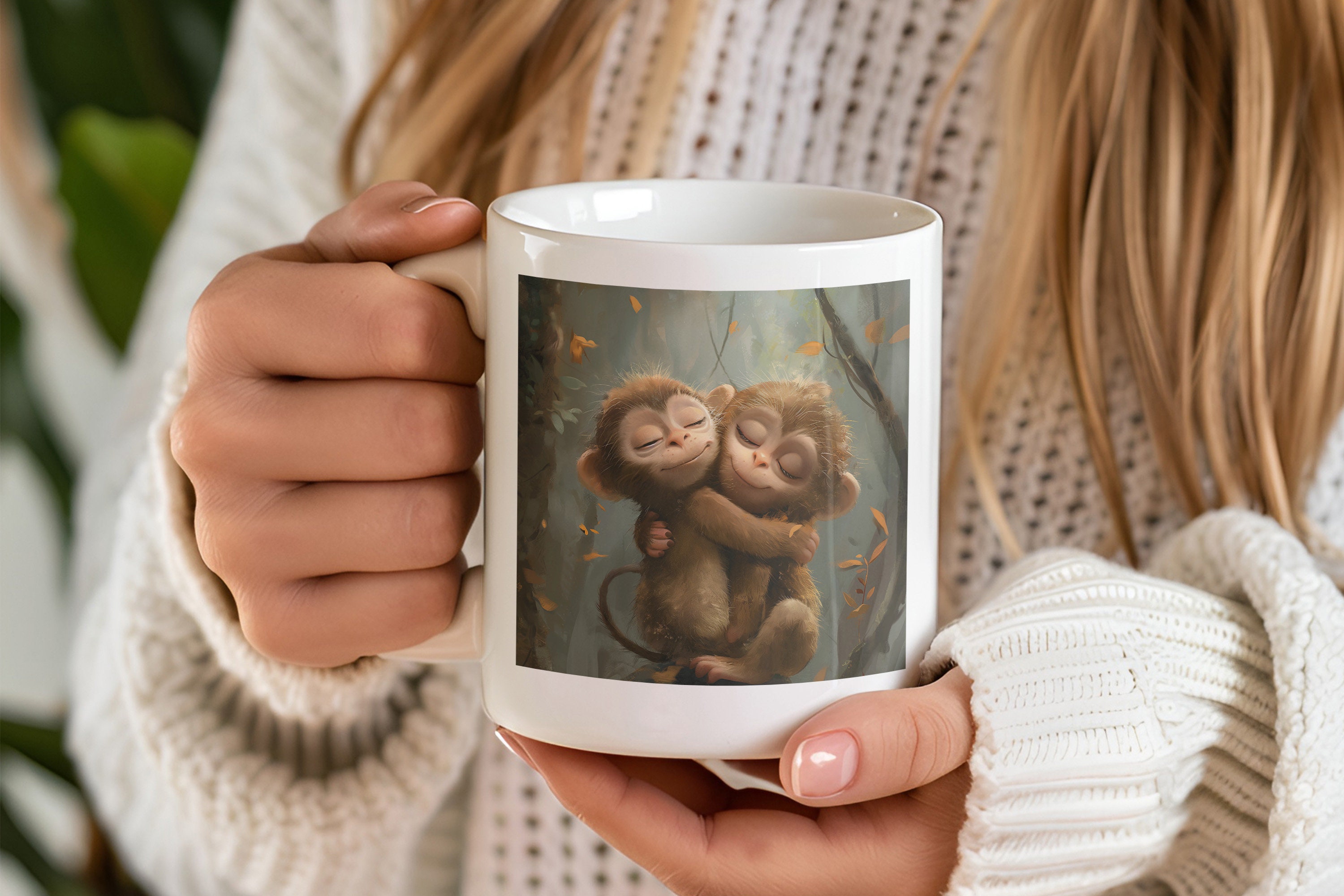 Cute Monkeys Digital Download PNG, Hugging Monkeys JPG, Monkeys Mug ...