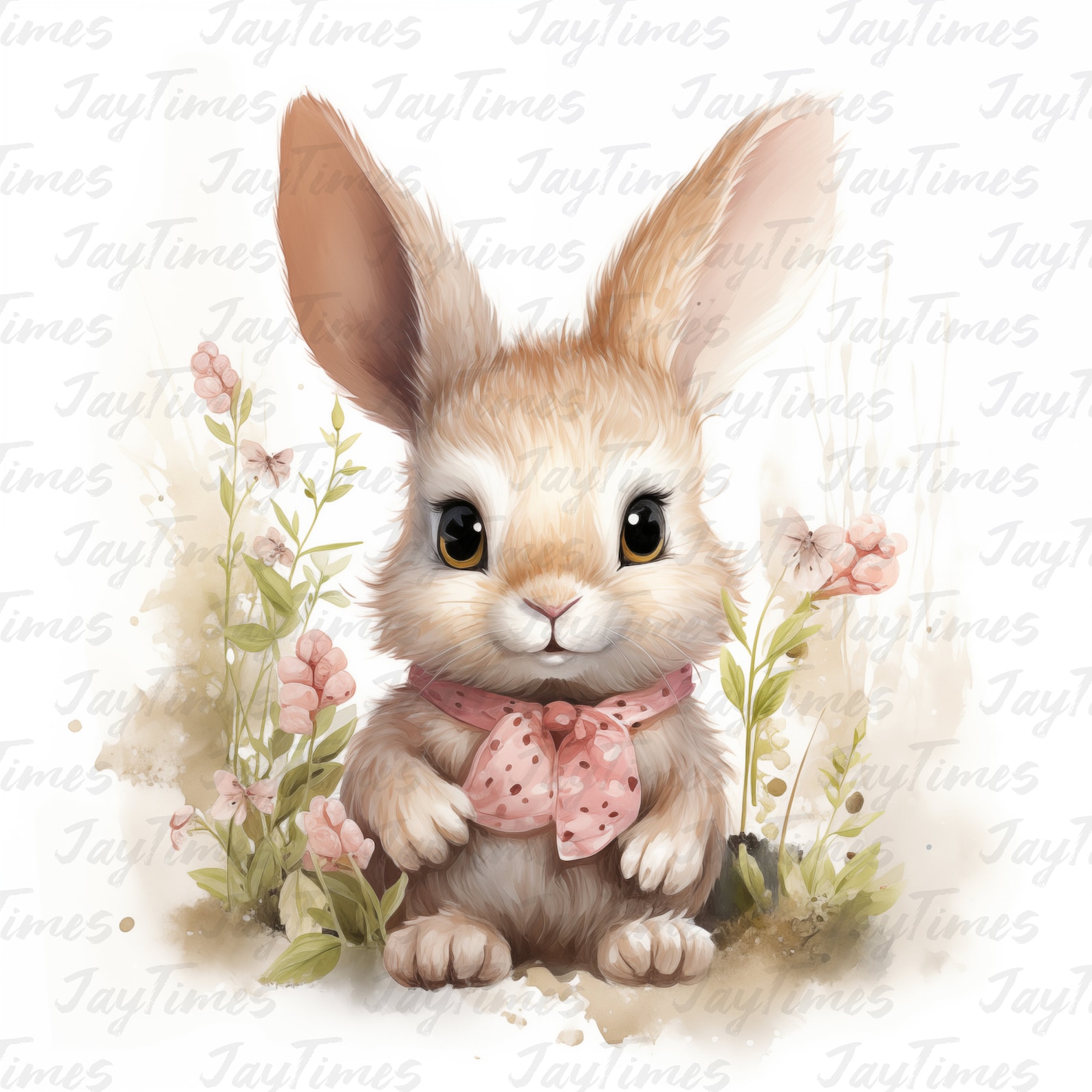 6 Pink Bunny Clipart, Easter Bunny JPG, High Quality Watercolor Bunny ...