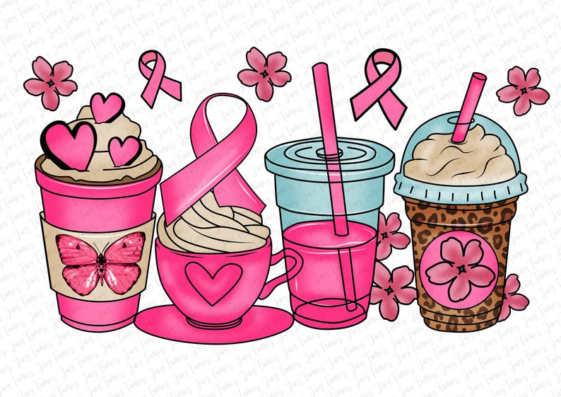 Breast Cancer Coffee Cups PNG, Sublimation Design, Cancer Awareness PNG ...