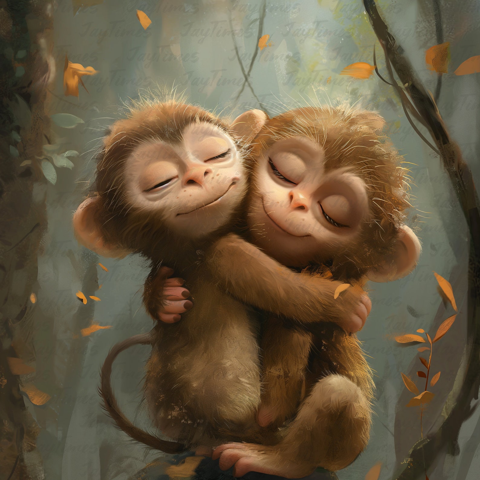 Cute Monkeys Digital Download PNG, Hugging Monkeys JPG, Monkeys Mug ...