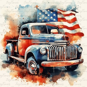 American Old Vintage Trucks Digital Downloads, Watercolor Trucks for ...