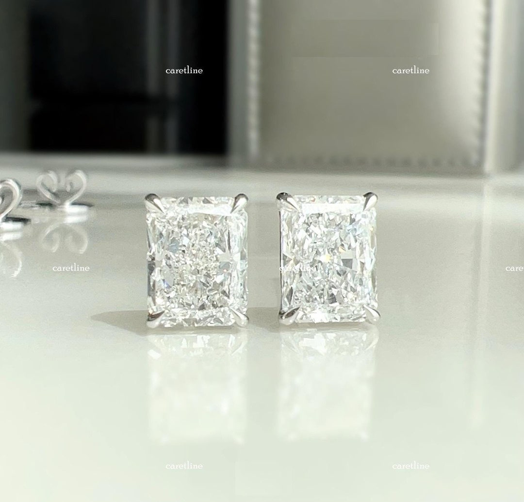 1 + 1 Ct Radiant Cut Moissanite Stud Earrings Radiant Moissanite Stud ...