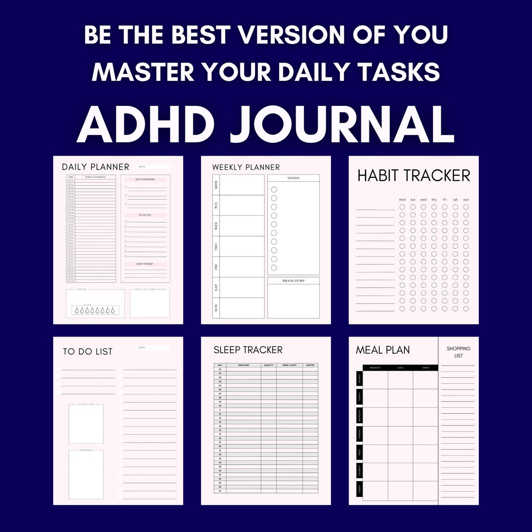 ADHD Journal Daily Planner Weekly Planner Meal Planner, Monthy Goals ...