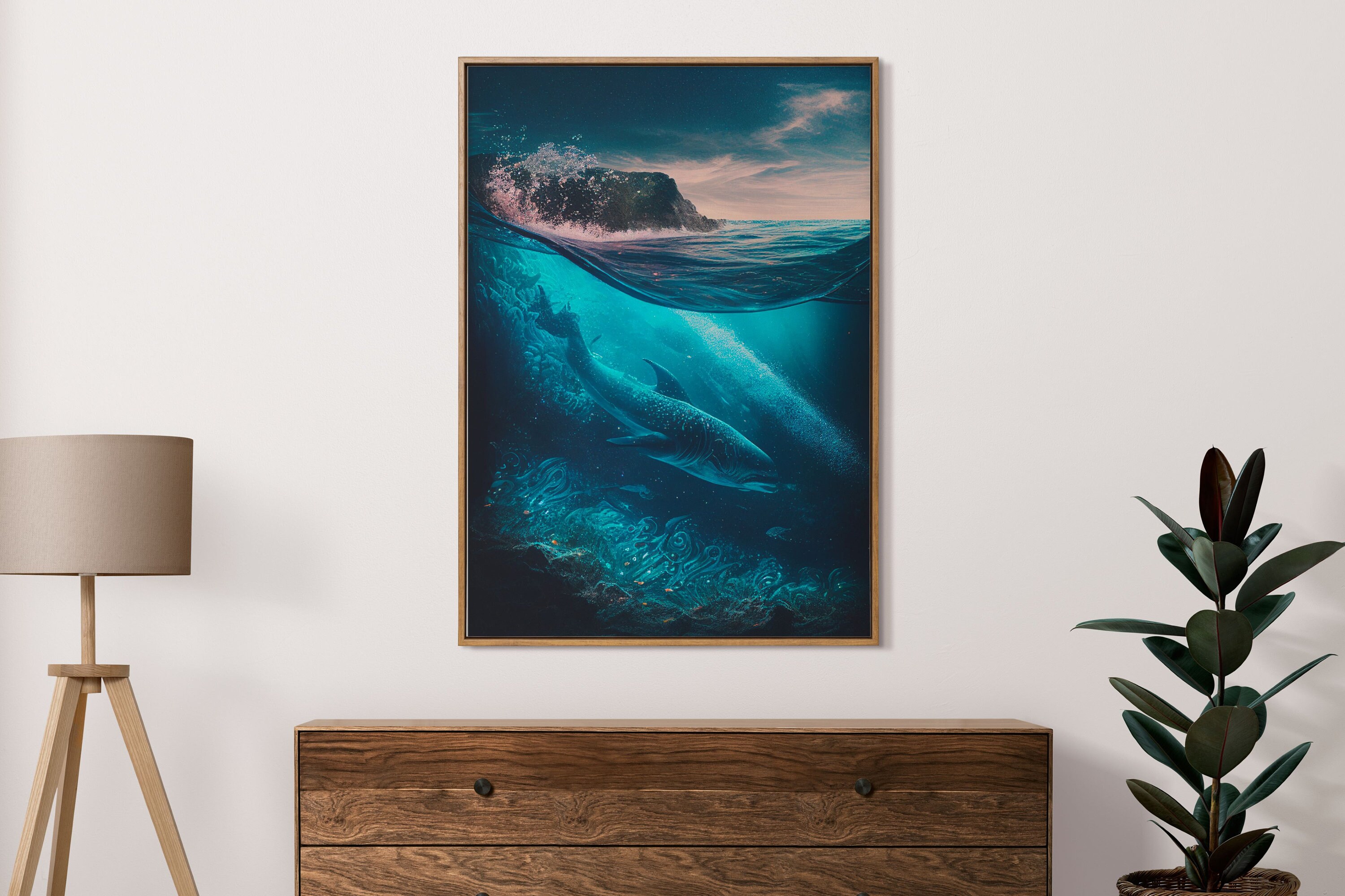 Whale Ocean Waves Digital Art Print, Nature, Landscape, Scenic, Ocean ...