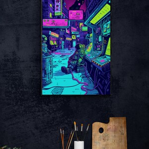 Cyberpunk Arcade Odyssey Futuristic Game Room Art Print Neon Sci-fi ...