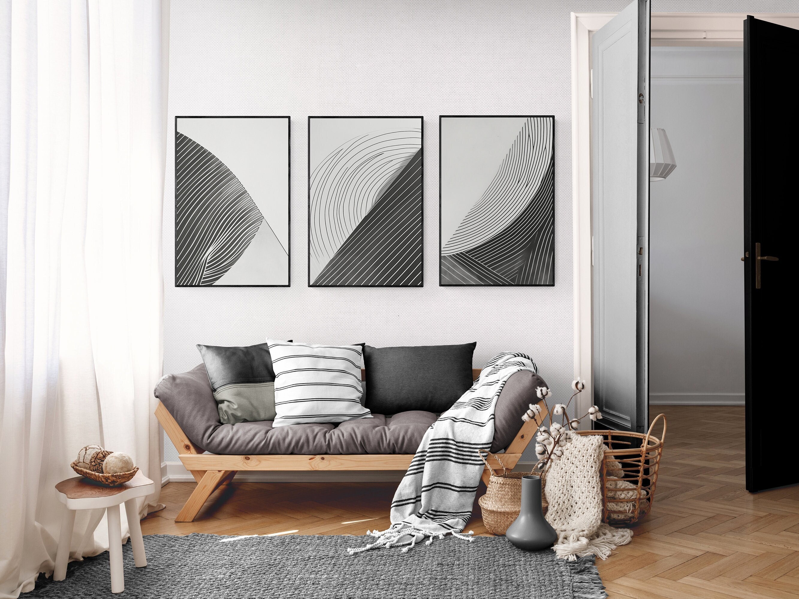 Three Piece Wall Art Triptych Artwork, Black and White Triptych 3 Piece ...