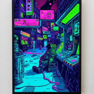 Cyberpunk Arcade Odyssey Futuristic Game Room Art Print Neon Sci-fi ...