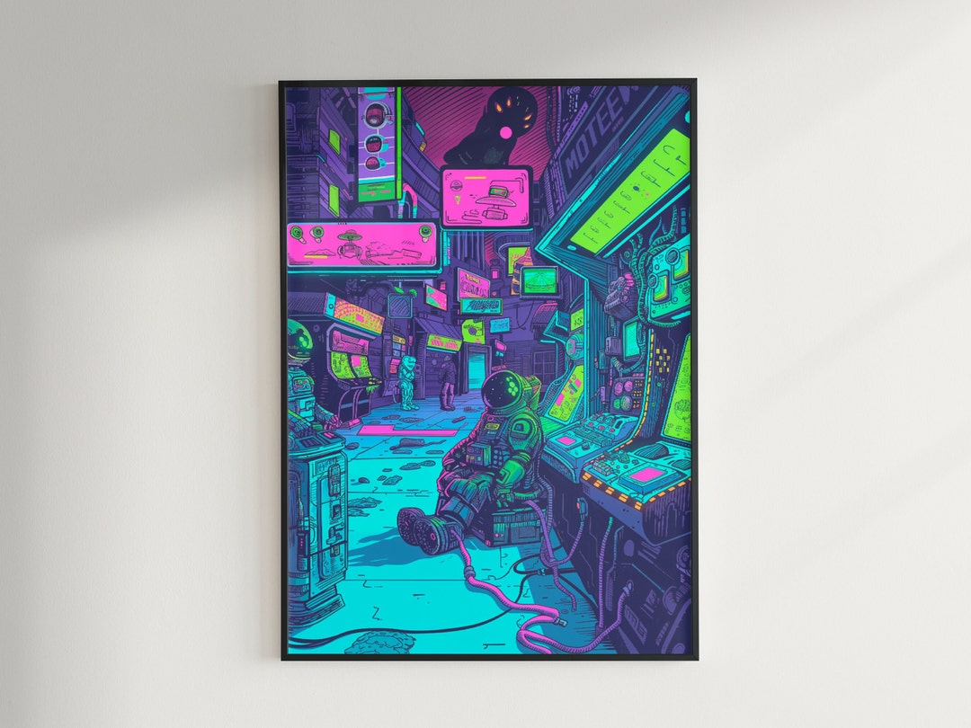 Cyberpunk Arcade Odyssey Futuristic Game Room Art Print Neon Sci-fi ...
