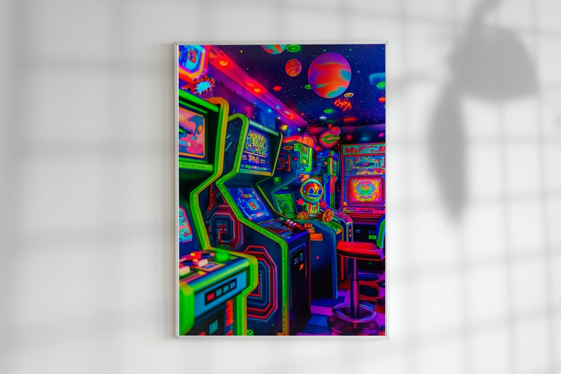Neon Arcade Nostalgia Retro Gaming Art Print Techtoneprints Luminous ...