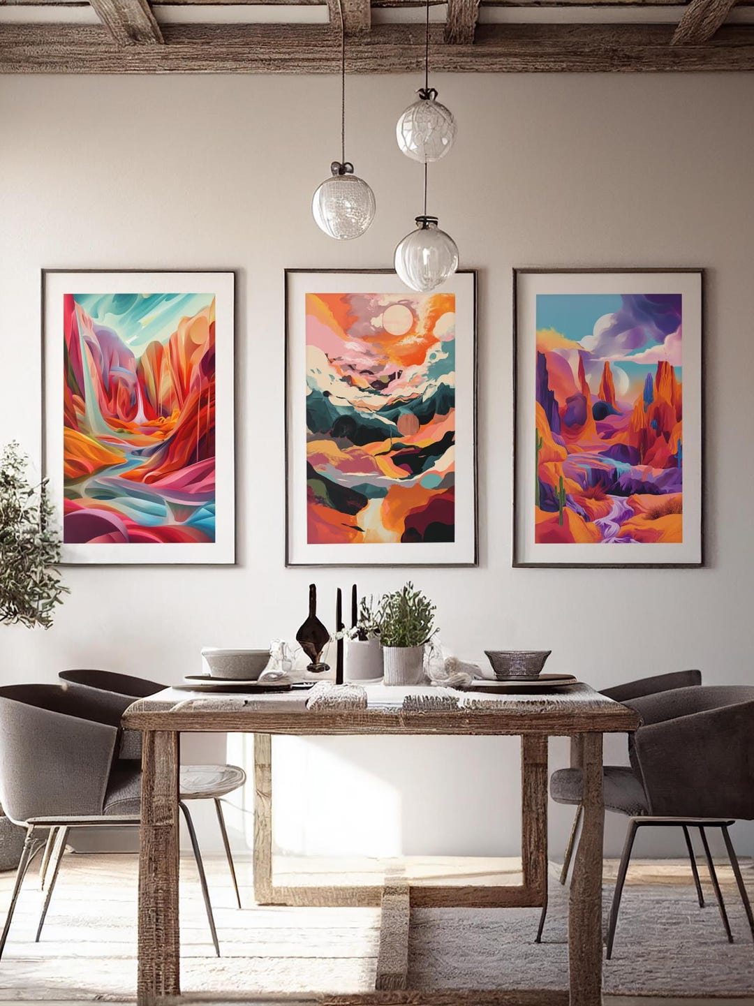 Maximalist Interior Design 3 Piece Wall Art | Vibrant Triptych ...