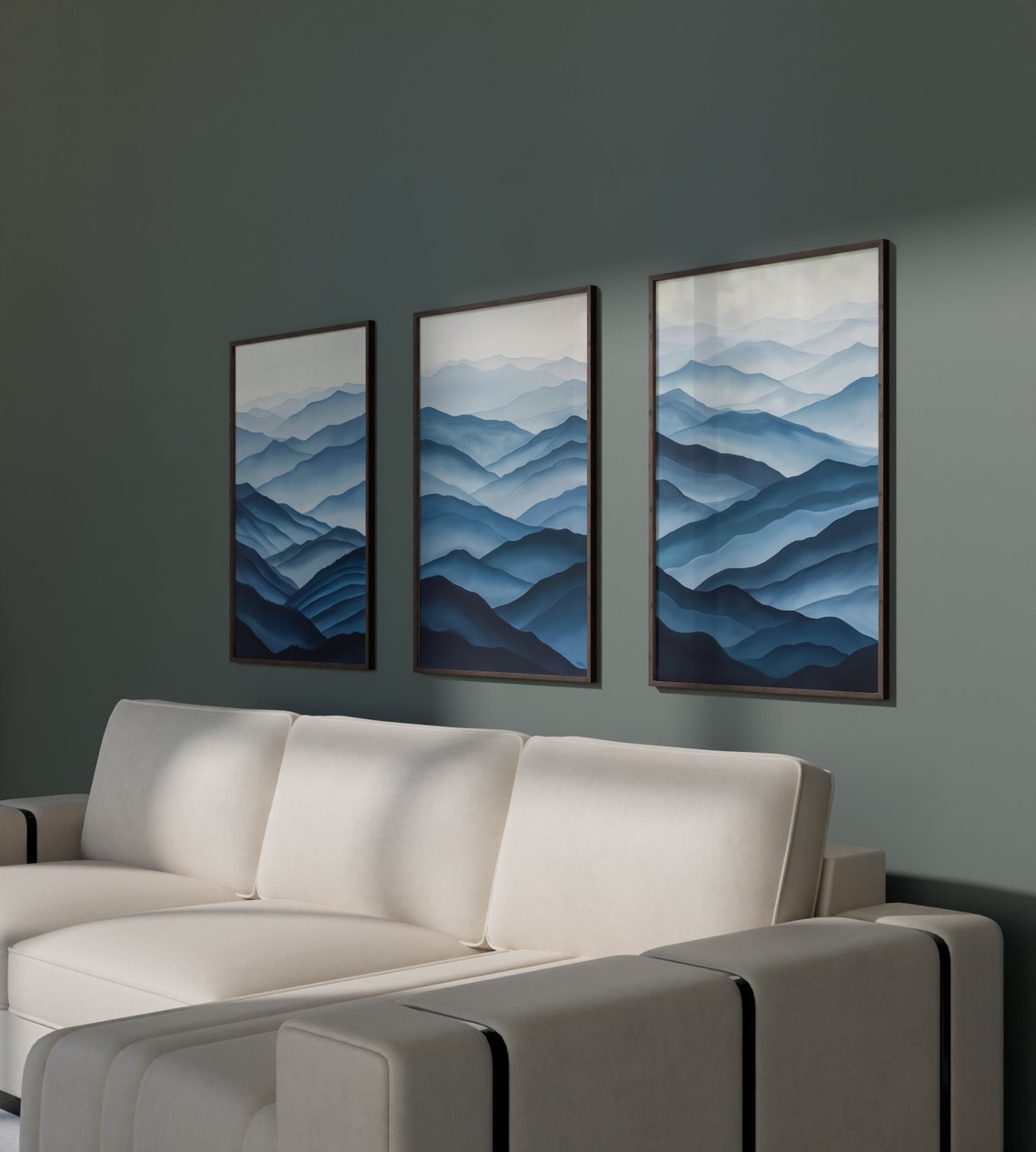 Triptych Mountain Beach Water Wall Art, Abstract Mountain Range 3 Piece ...