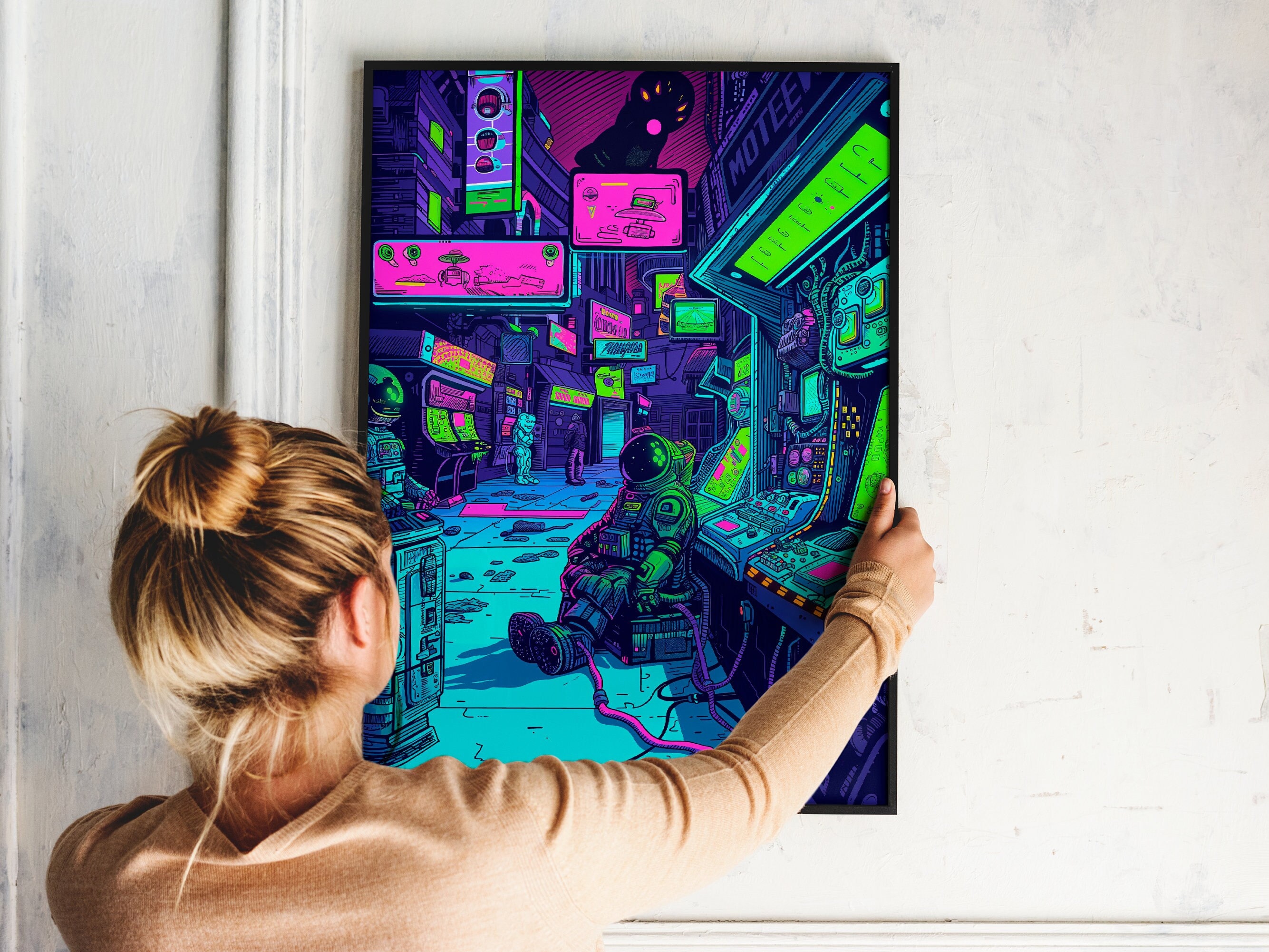 Cyberpunk Arcade Odyssey Futuristic Game Room Art Print Neon Sci-fi ...