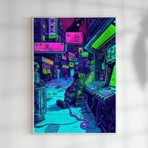 Cyberpunk Arcade Odyssey Futuristic Game Room Art Print Neon Sci-fi ...