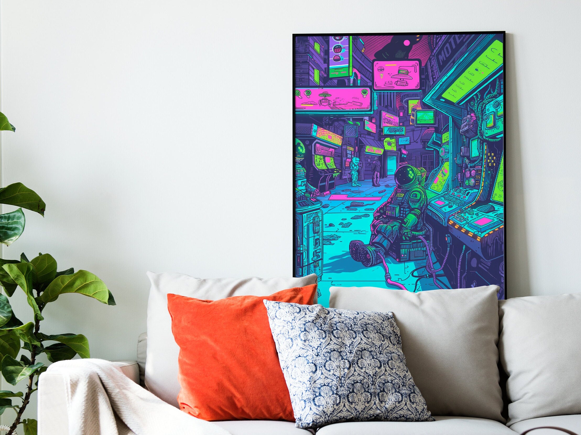 Cyberpunk Arcade Odyssey Futuristic Game Room Art Print Neon Sci-fi ...
