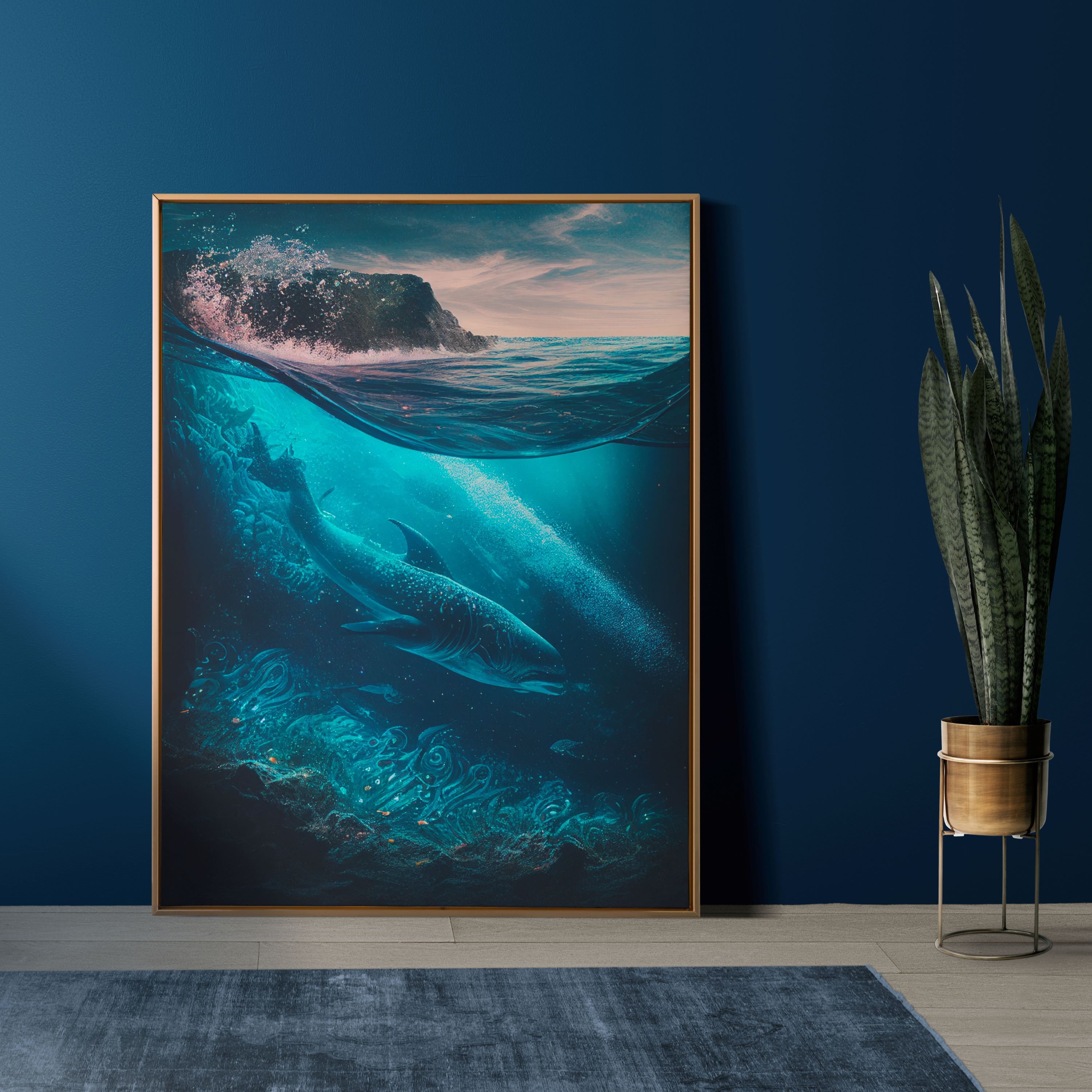 Whale Ocean Waves Digital Art Print, Nature, Landscape, Scenic, Ocean ...