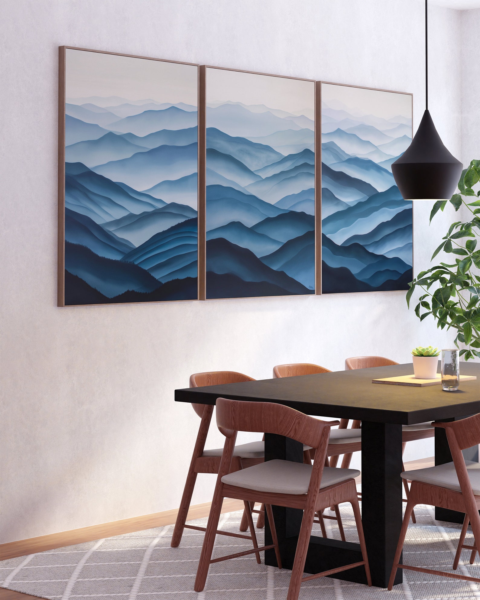 Triptych Mountain Beach Water Wall Art, Abstract Mountain Range 3 Piece ...
