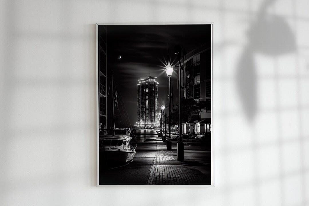 Masculine Wall Art, Serene Harbor Black and White Photography, Instant ...